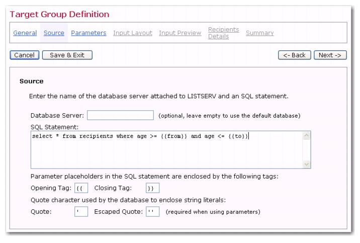 Target Groups from a Database Accessed by LISTSERV